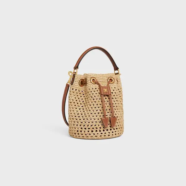 Celine Teen Clara Bag In Raffia And Calfskin - Natural/tan