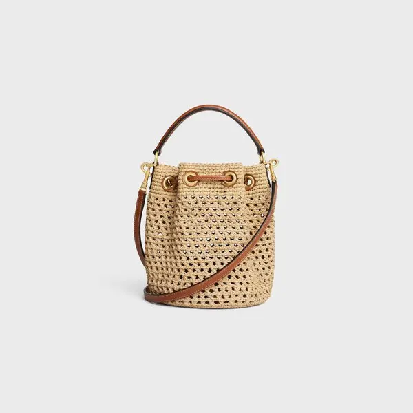 Celine Teen Clara Bag In Raffia And Calfskin - Natural/tan