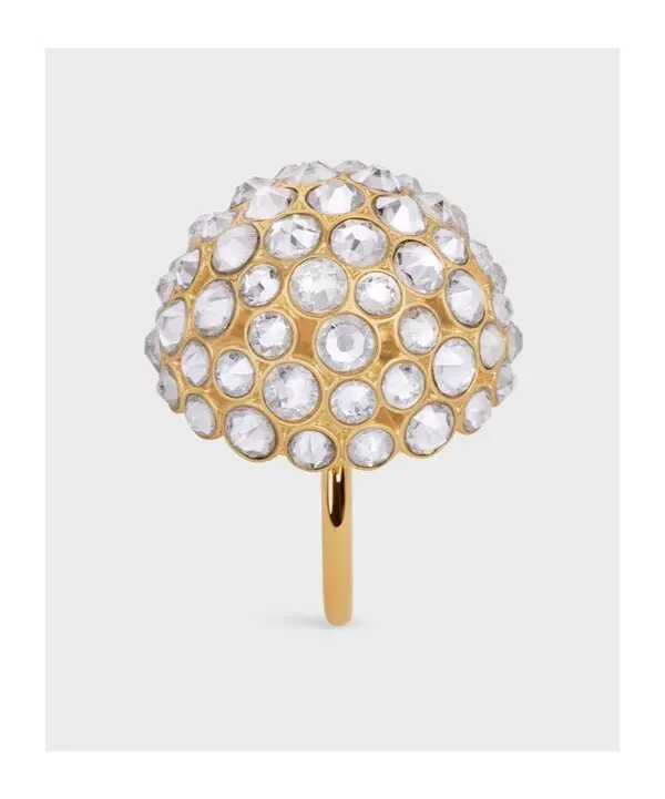 Celine Dome Ring In Strass And Gold Finish Brass