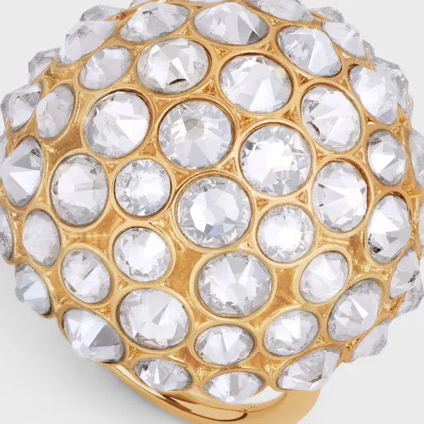 Celine Dome Ring In Strass And Gold Finish Brass