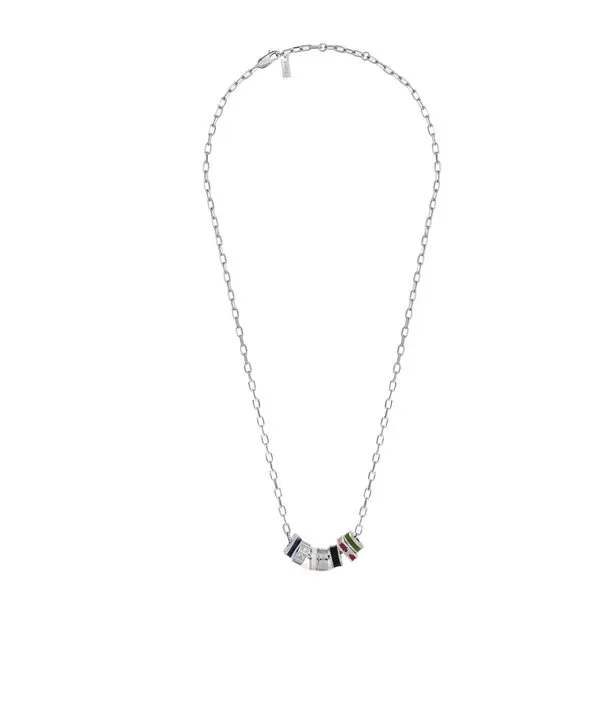 Celine Bolt Necklace In Enamel, Strass And Brass With Rhodium Finish - Silver/multicolor