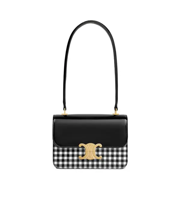 Celine Teen Garance Bag In Vichy Printed Patent Calfskin - Black/white