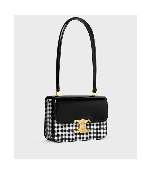 Celine Teen Garance Bag In Vichy Printed Patent Calfskin - Black/white