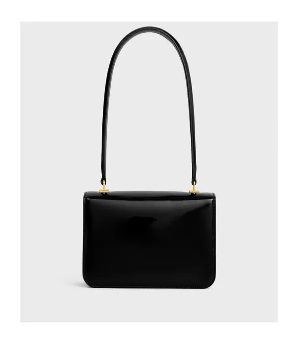 Celine Teen Garance Bag In Vichy Printed Patent Calfskin - Black/white