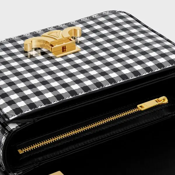 Celine Teen Garance Bag In Vichy Printed Patent Calfskin - Black/white