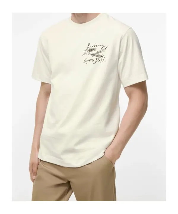 Burberry Feather Print Cotton T-shirt - Chalk White