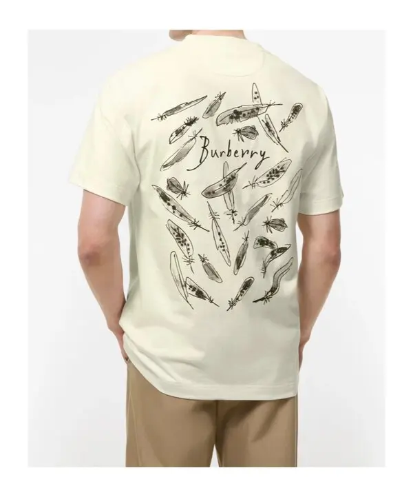 Burberry Feather Print Cotton T-shirt - Chalk White