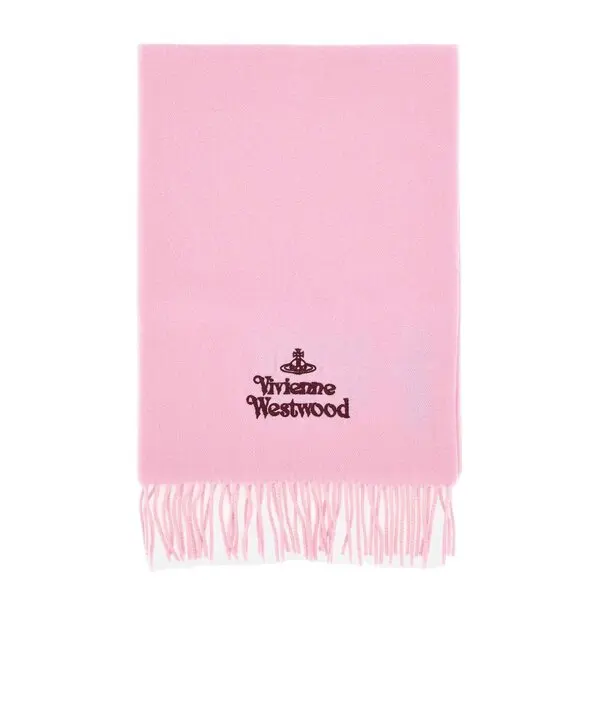 VIVIENNE WESTWOOD Logo Embroidered Fringed Scarf - Pink