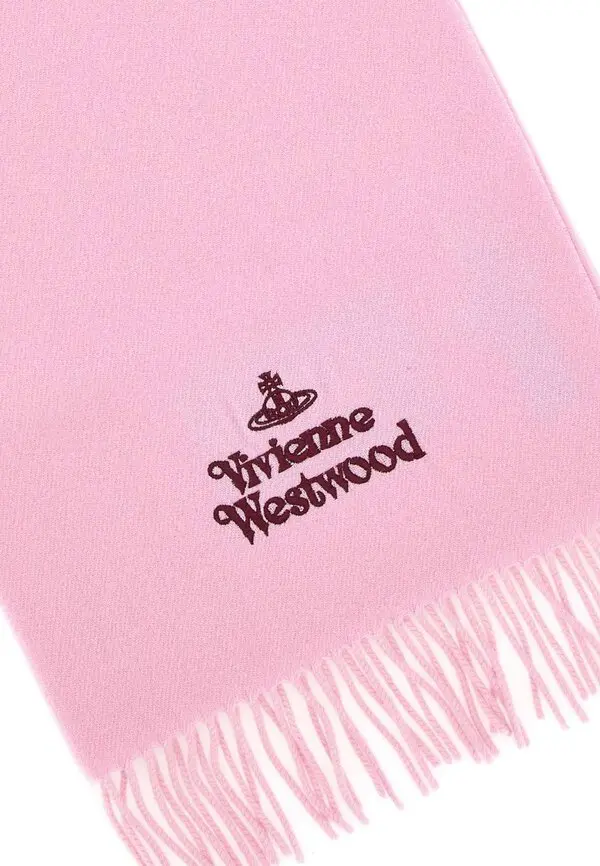 VIVIENNE WESTWOOD Logo Embroidered Fringed Scarf