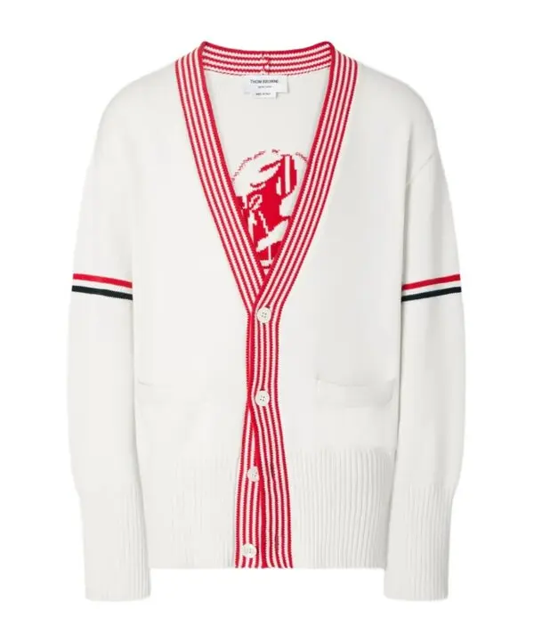 Thom Browne Lobster-intarsia Rwb-stripe Cardigan - White