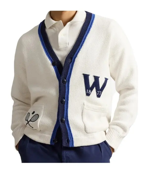 Polo Ralph Lauren Wimbledon 2026 Striped Patch Cotton Cardigan