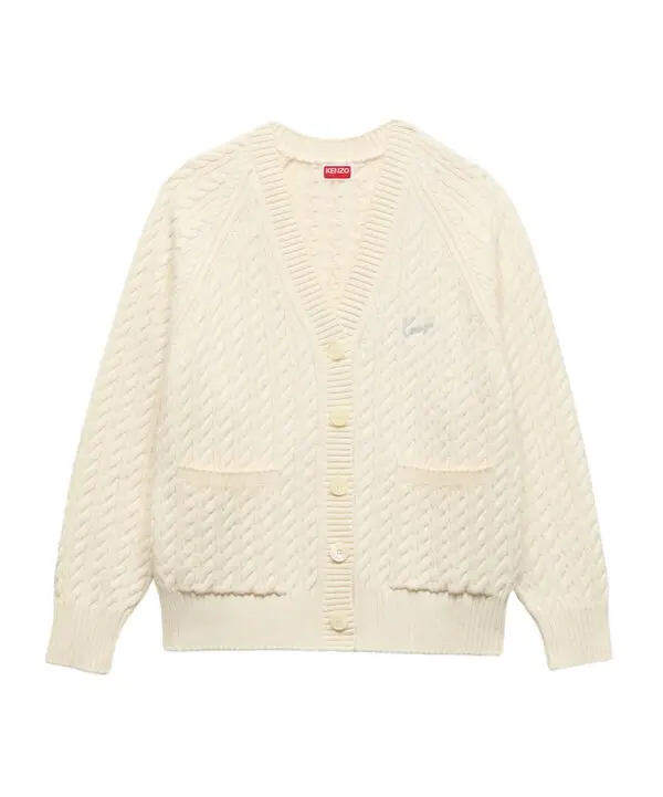 Kenzo Signature Embroidered Loose Knit Cardigan - Off-white