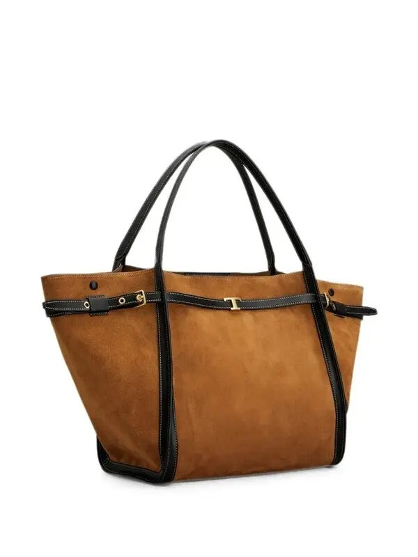 TOD'S T Signature Shopping Bag In Suede - Brown