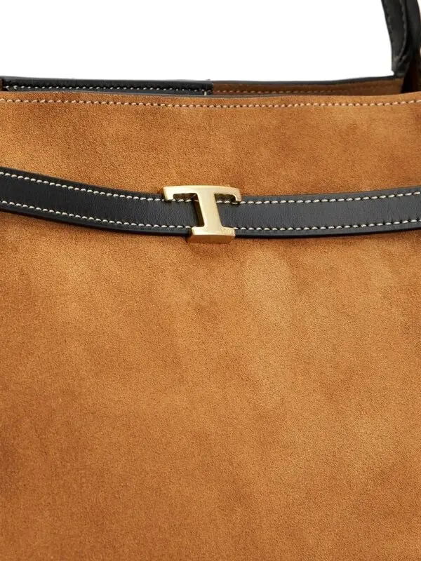 TOD'S T Signature Shopping Bag In Suede - Brown