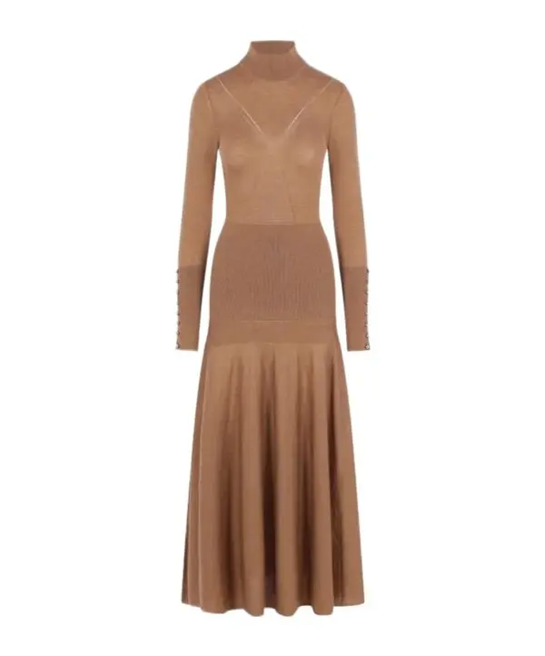 Rabanne Button-cuff Turtleneck Maxi Dress