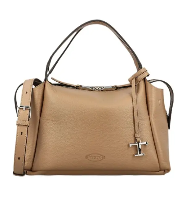 TOD'S T Timeless Pebbled Leather Tote Bag - Nude