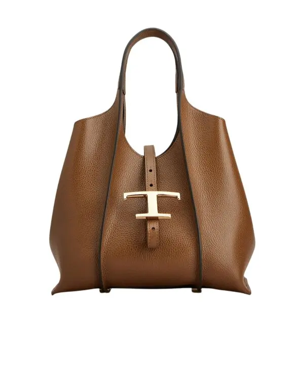 TOD'S T Timeless Shopping Bag In Leather Mini - Brown