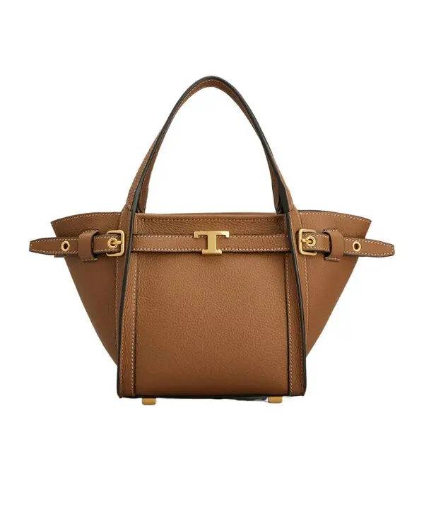 TOD'S T Signature Leather Tote Bag - Brown
