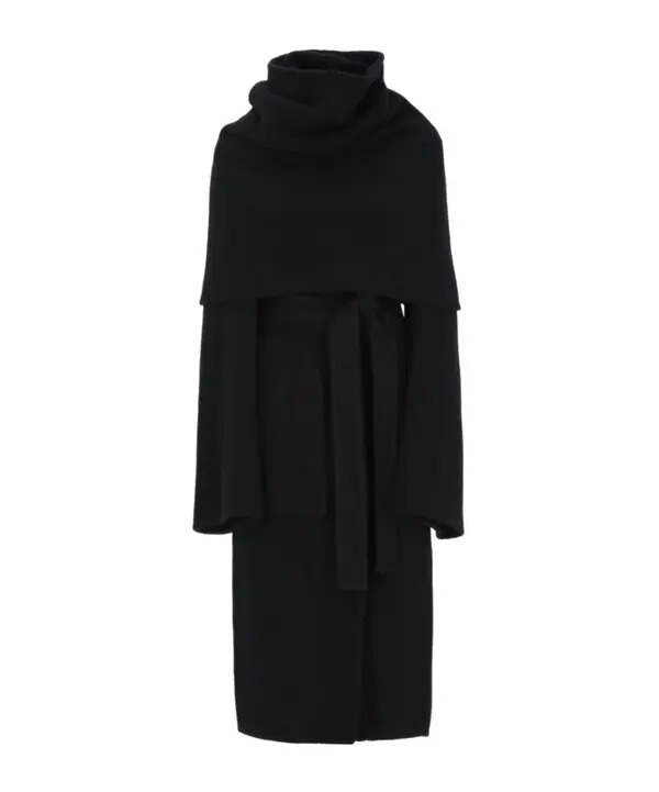 Rick Owens Belted Long Coat With Cape - Black