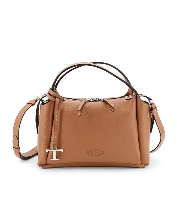 TOD'S T Timeless Pebbled Handbag - Brown