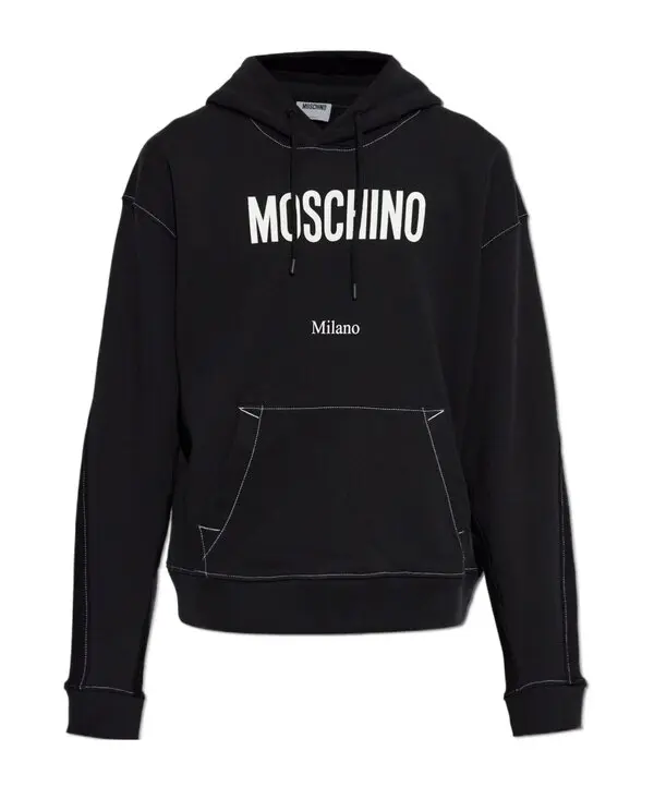 Moschino Print Drawstring Hoodie - Black