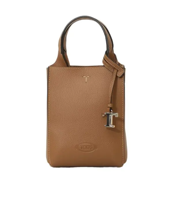 TOD'S T Timeless Charm Leather Tote Bag - Brown