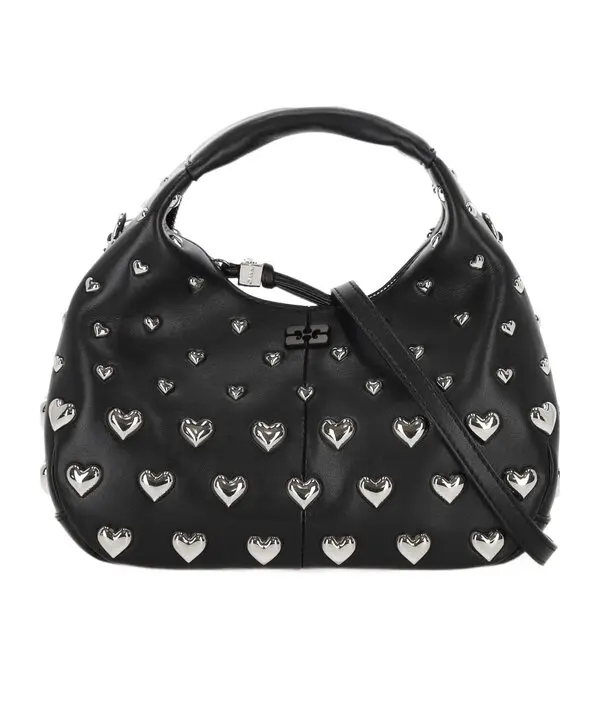 GANNI Mini Hobo Heart Studded Shoulder Bag