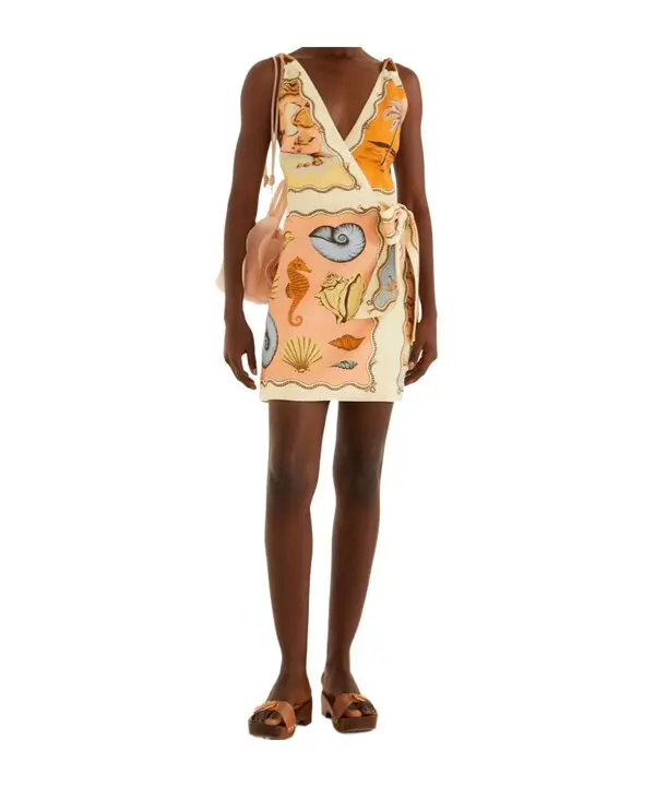 Farm Rio Multicolor Rio Souvenir Scarves Rope Straps Mini Dress - Brown