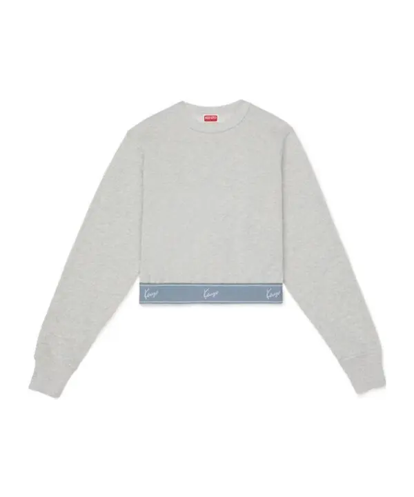 Kenzo Signature' Elasticated Short Sweatshirt In Cotton - White