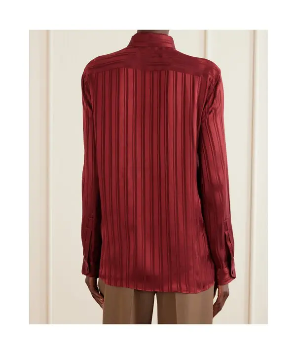 Saint Laurent Cassandre Lavallière Striped Blouse - Bordeaux