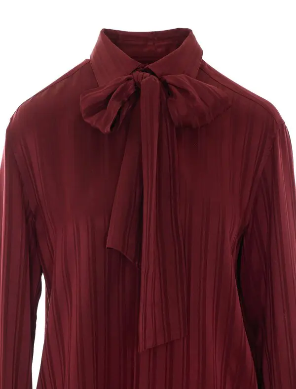 Saint Laurent Cassandre Lavallière Striped Blouse - Bordeaux