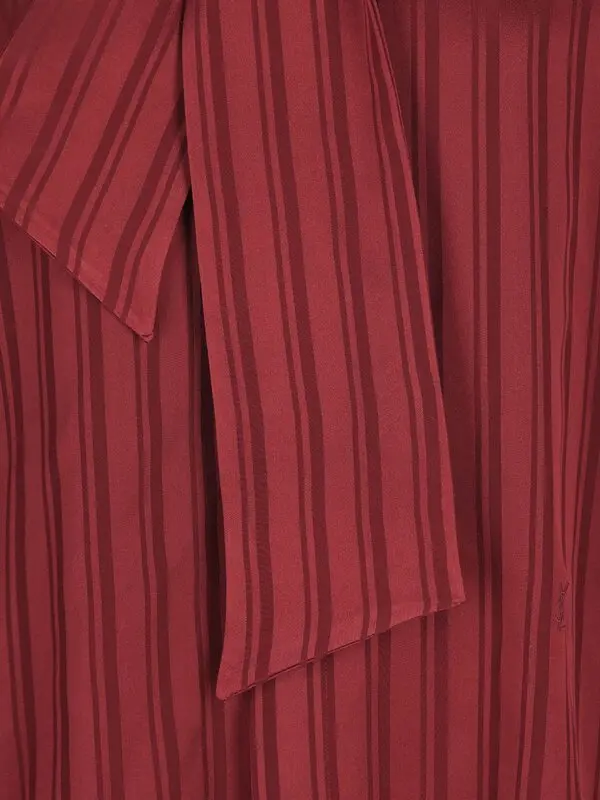 Saint Laurent Cassandre Lavallière Striped Blouse - Bordeaux