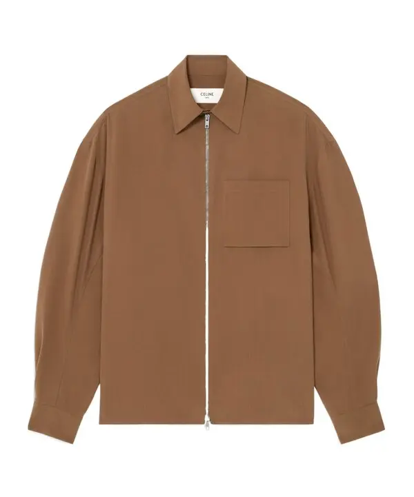 Celine Overshirt In Silk Canvas - Brown