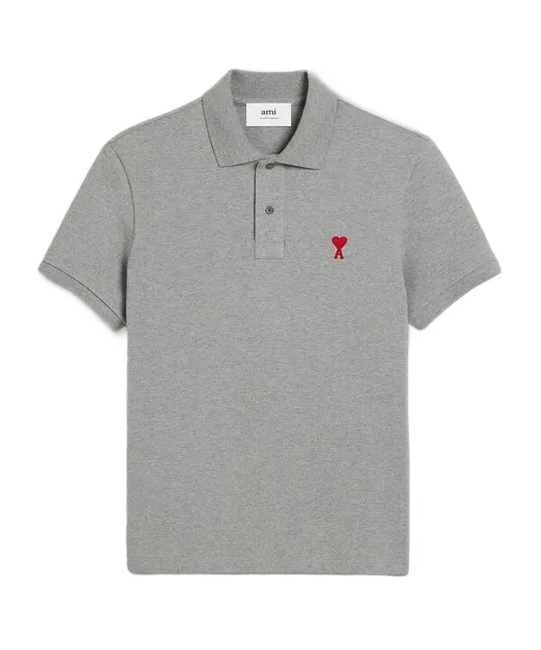 AMI Paris De Coeur Logo Embroidered Short-sleeved Polo Shirt - White