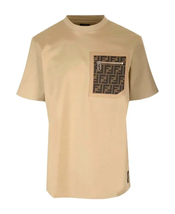 Fendi Monogrammed Pocket Crewneck T-shirt - Nude