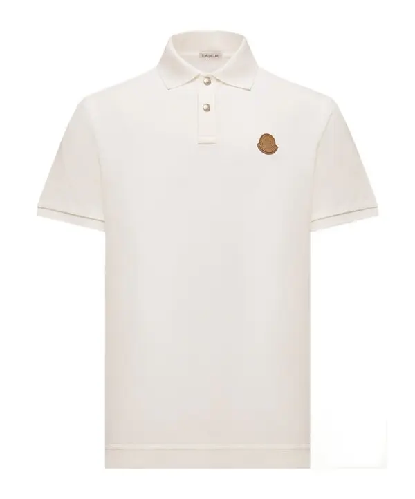 Moncler Logo Patch Cotton Piquet Polo Shirt - White