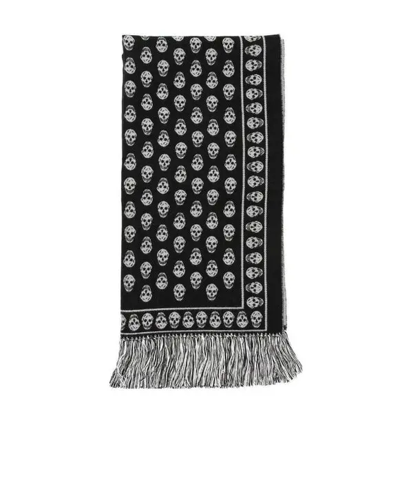 Alexander McQueen Skull Print Fringed Scarf - Black
