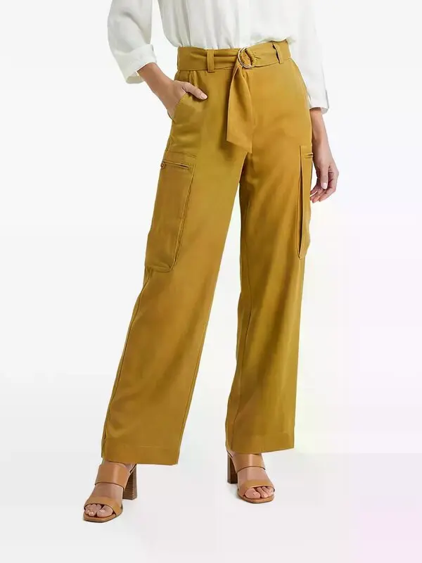TWINSET Belted High-waisted Wide Leg Trousers - Yellow