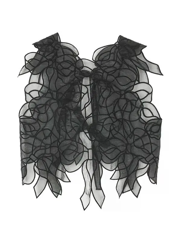 Cecilie Bahnsen Bow-embroidered Sheer Blouse - Black