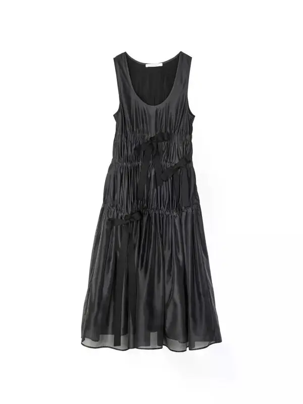 Cecilie Bahnsen Fara Smocked Organza Flared Midi Dress - Black