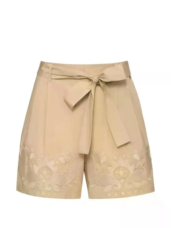 TWINSET Embroidered Belted Shorts - Neutrals