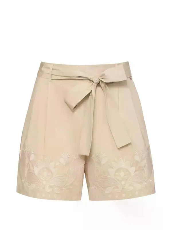 TWINSET Embroidered Belted Shorts - Neutrals