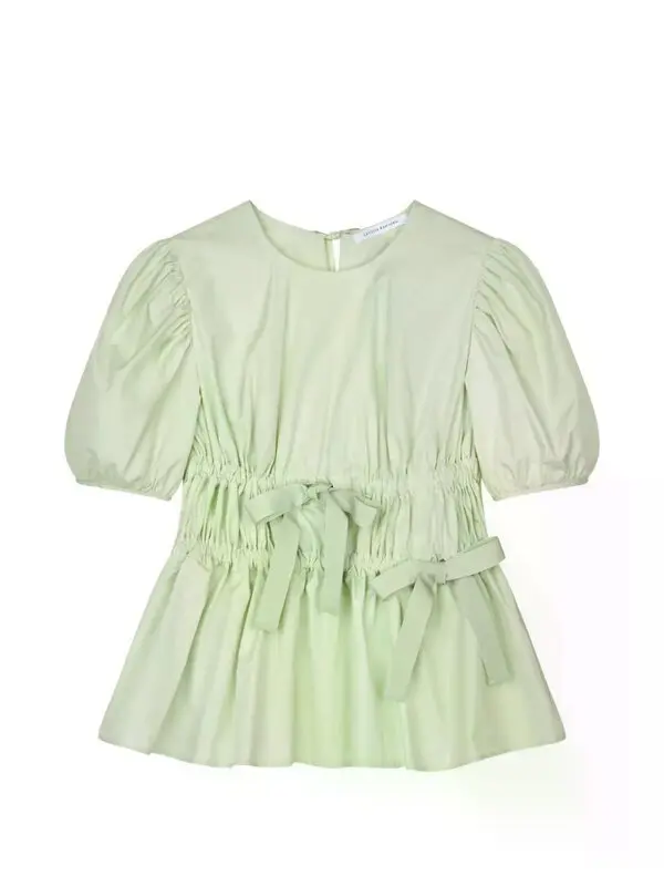 Cecilie Bahnsen Freya Shirred Peplum Short-sleeved Blouse - Green
