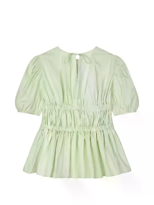 Cecilie Bahnsen Freya Shirred Peplum Short-sleeved Blouse - Green