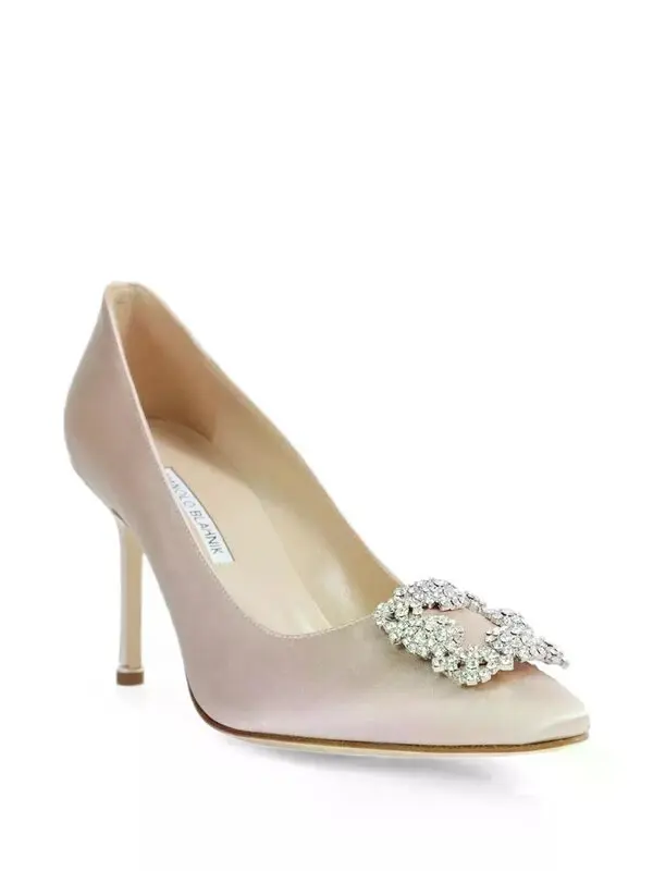 Manolo Blahnik Hangisi Crystal-embellished Heeled Pumps - Neutrals