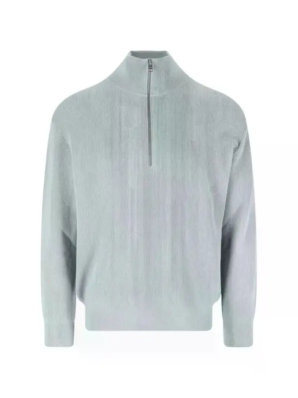 Closed Ribbed-knit Half-zip Sweater - Blue