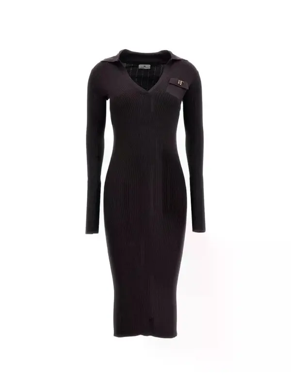 Elisabetta Franchi Ribbed-knit Polo-collar Midi Dress - Black