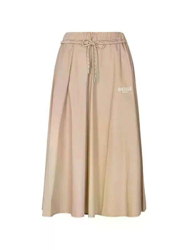 GAELLE PARIS Drawstring Waist Logo Print A-line Midi Skirt - Neutrals