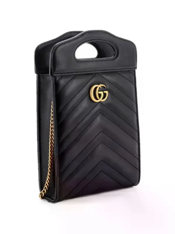 Gucci Gg Marmont Top Handle Convertible Chain Tote Matelasse Leather Mini Crossbody Bag - Black