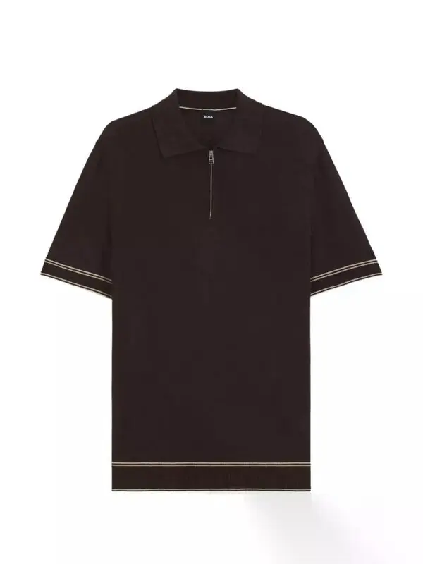 BOSS Zip-neck Sweater In A Linen Blend - Brown